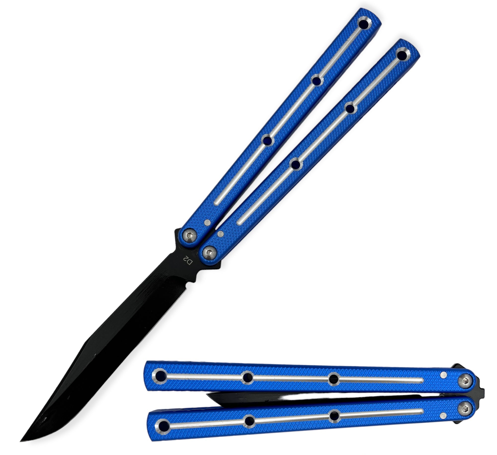 High Quality CNC Machined Butterfly Knife Blue Aircraft Aluminum Handl ...