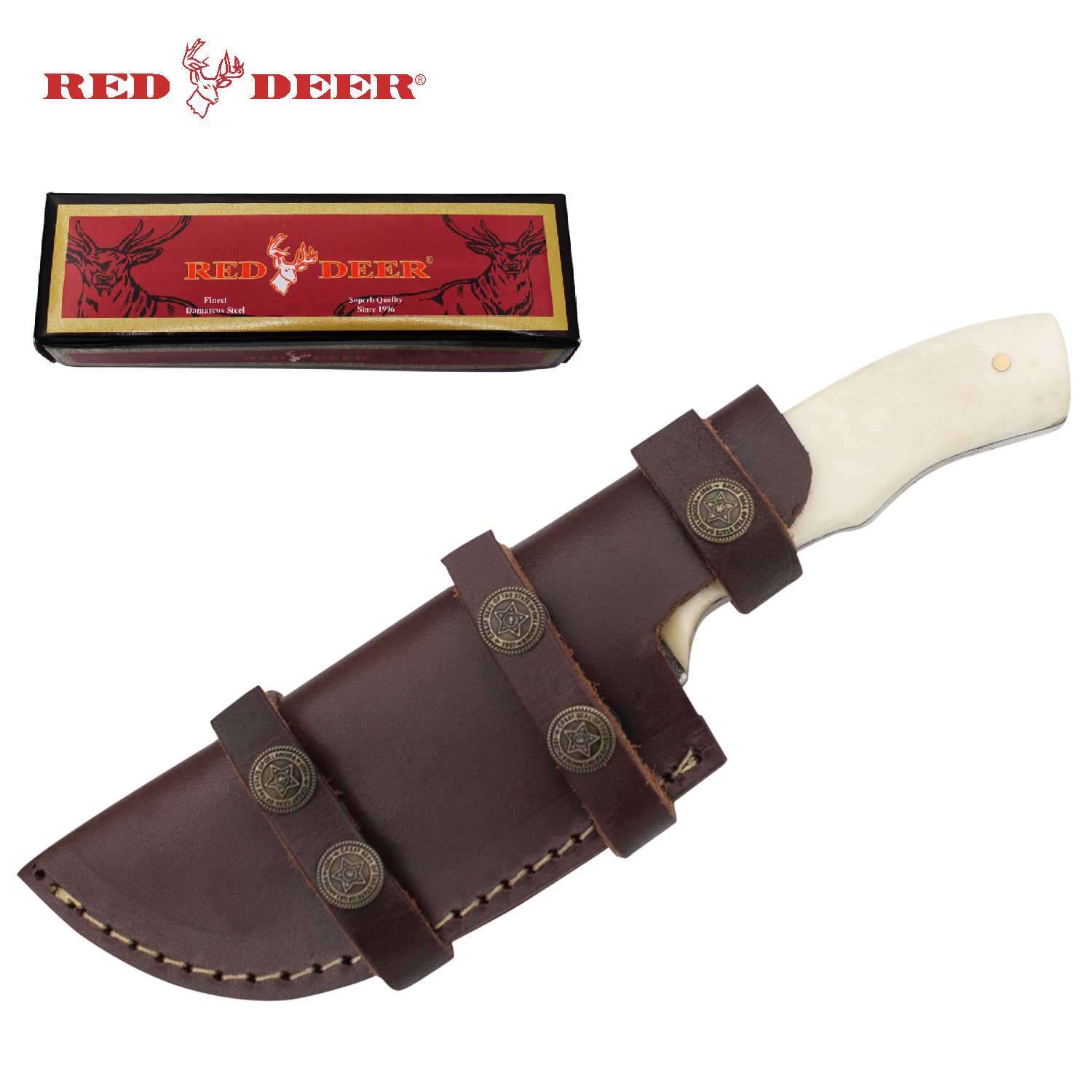 Red Deer Bone Damascus Hunter Full Tang Knife – Panther Wholesale