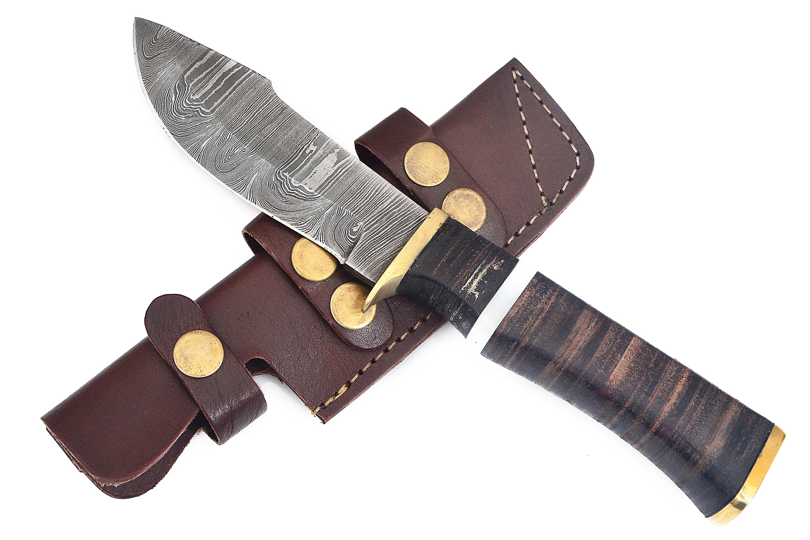 Red Deer® 9 inch Damuscus Hunting Knife W.Leather Case Dark Brown Hand – Panther Wholesale