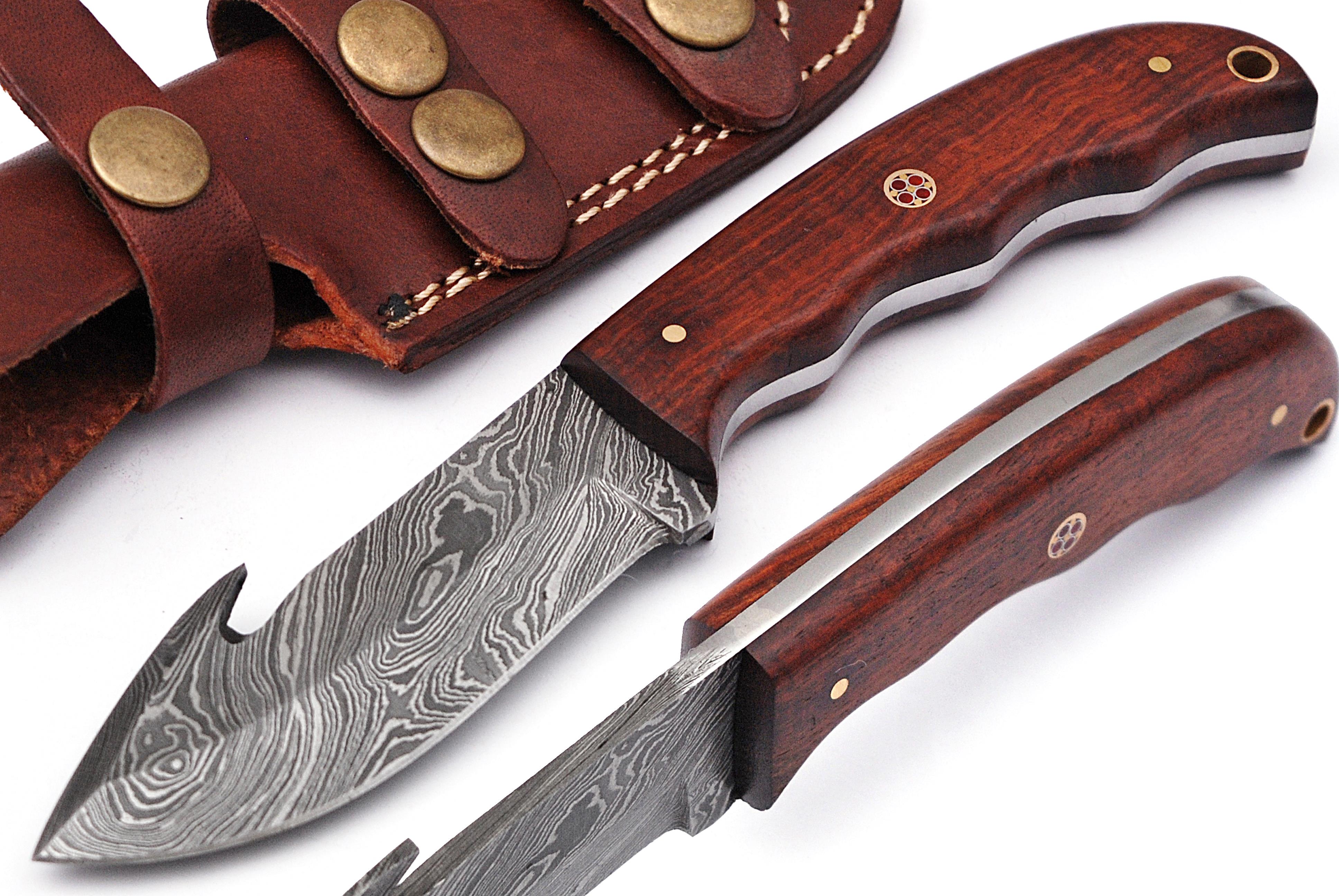 Full Tang Drop Point Damascus Steel Hunting Knife W/ Sheath – Panther ...