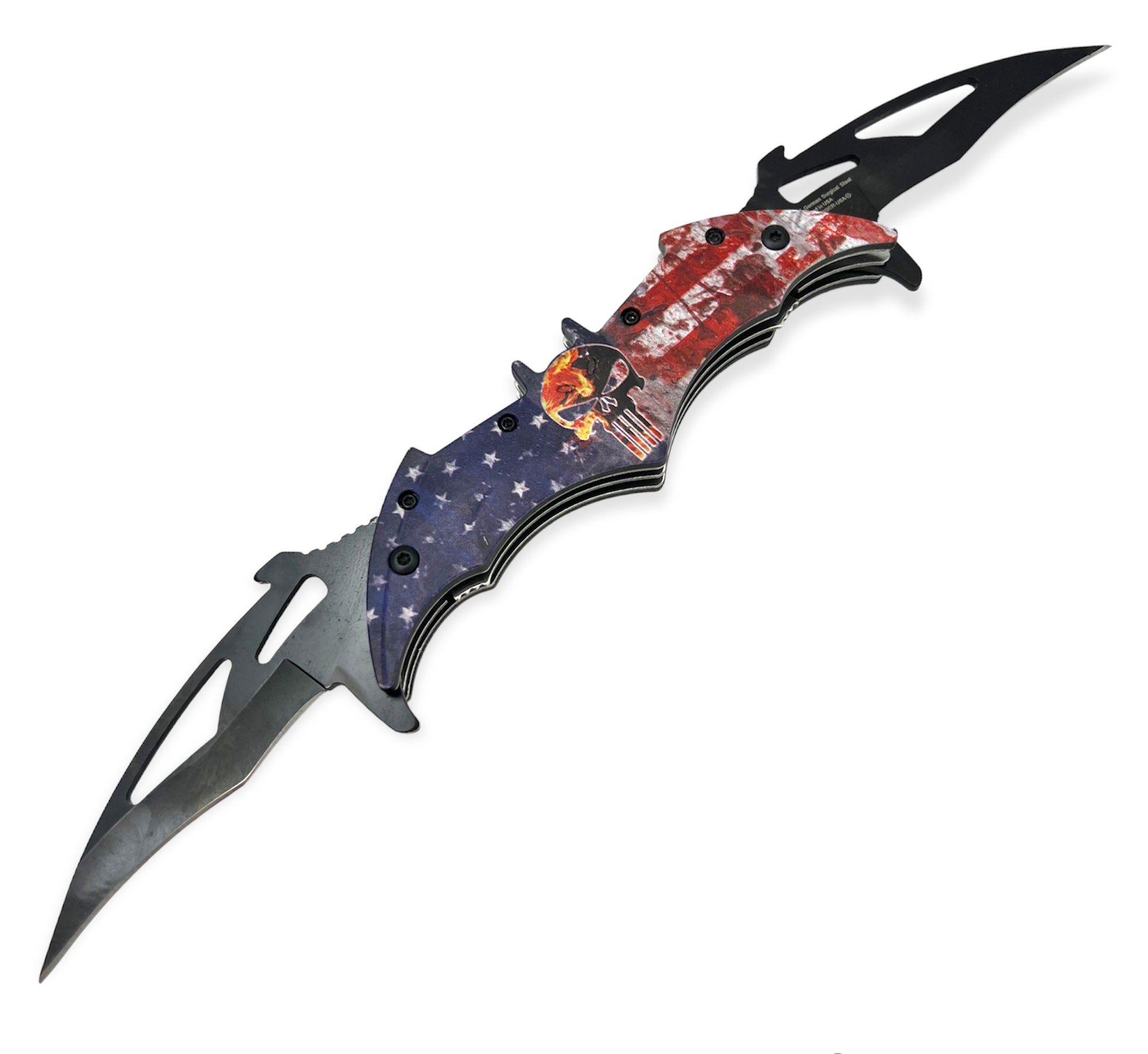 Tiger USA Dual Blade Spring Action Knife SKULL IN FIRE – Panther Wholesale