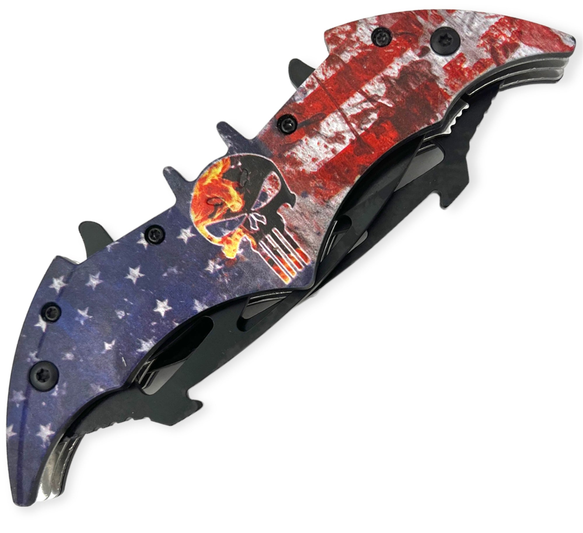 Tiger USA Dual Blade Spring Action Knife SKULL IN FIRE – Panther Wholesale