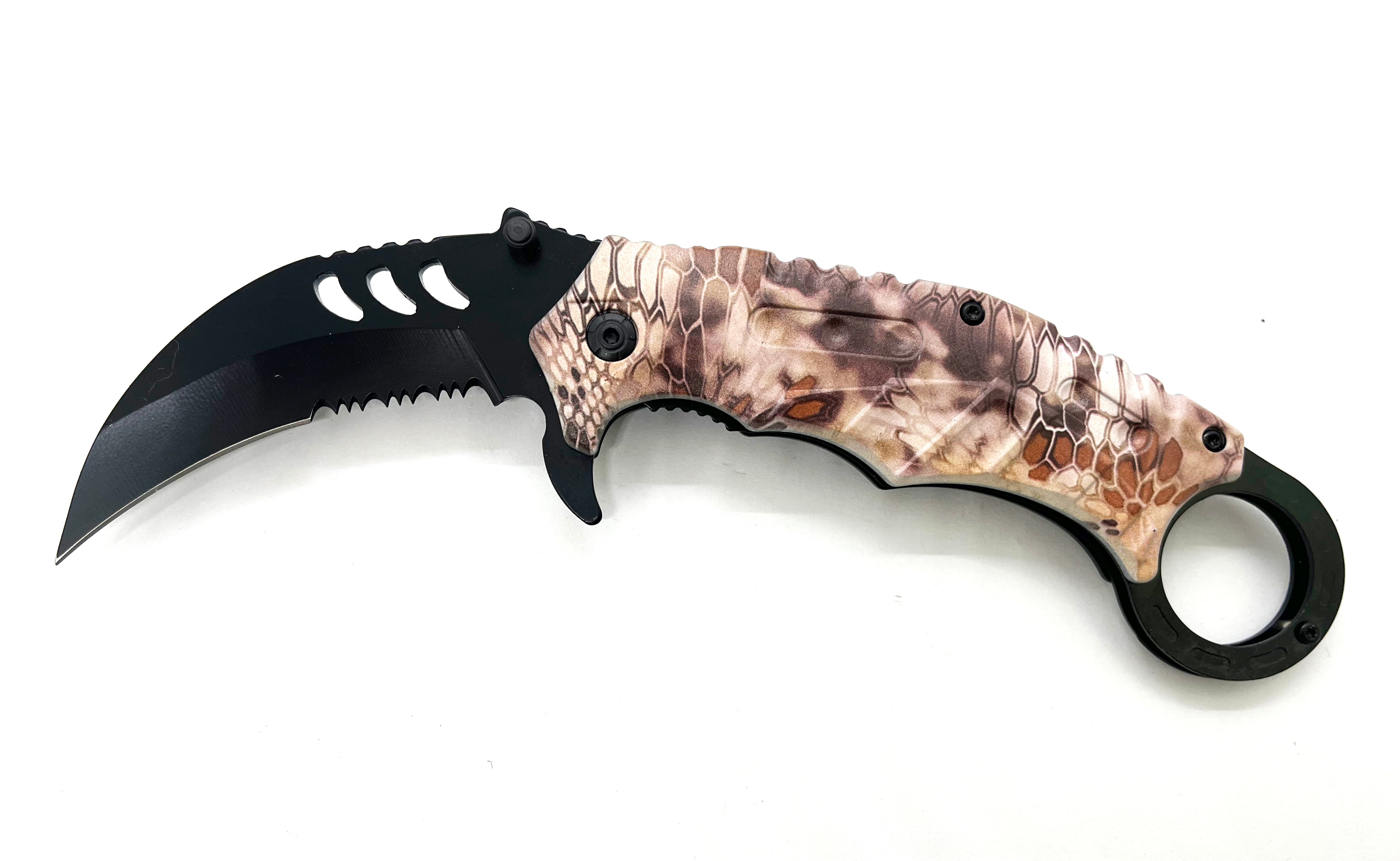 Tiger-USA Dual-Colored Karambit Style Knife - Brown CAMO Handle Black ...