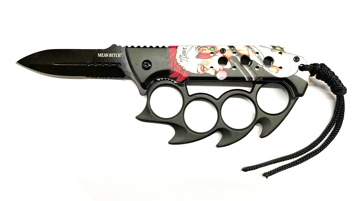 Elite Claw Spring Assisted Trench Knife with Paracord Black Mean Bitch ...